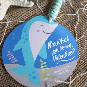 Narwhal Lollipop Kids Valentine, Classroom Valentine, School Valentine ...