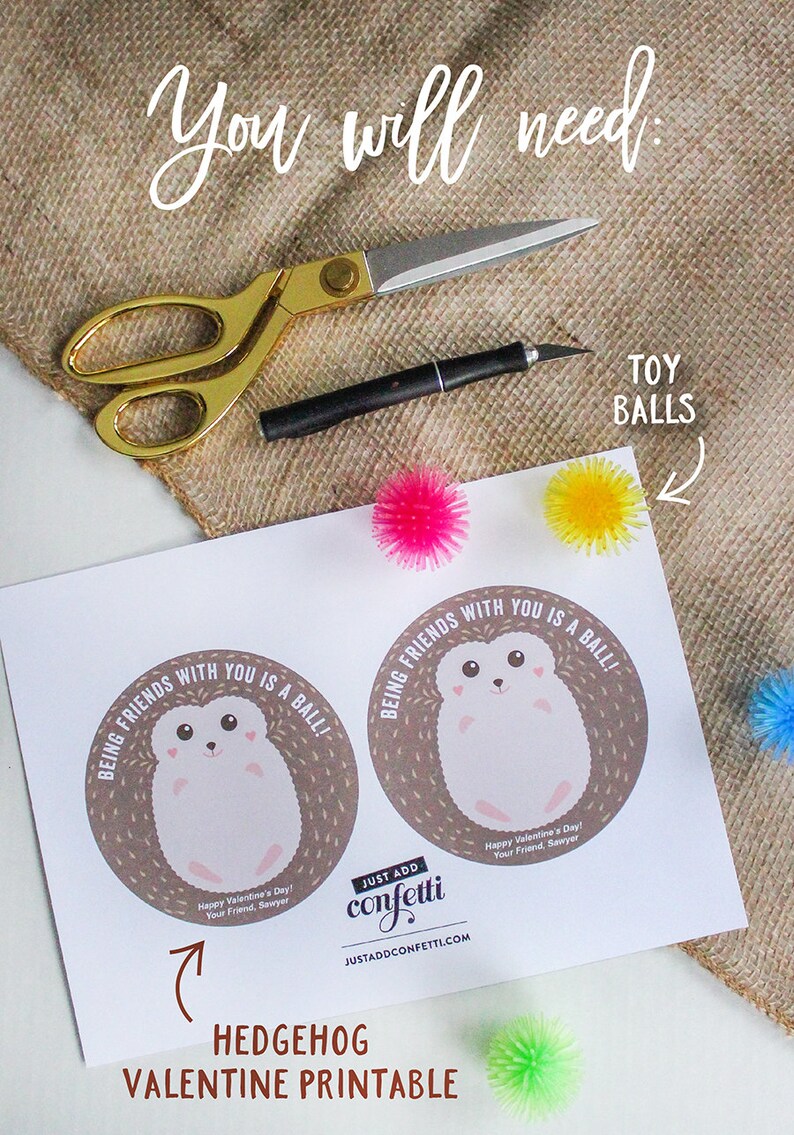 Hedgehog Kids Valentine, Classroom Valentine, School Valentine, Non ...
