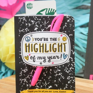 Notebook and Highlighter Printable, Gift Card Holder Printable, Teacher ...