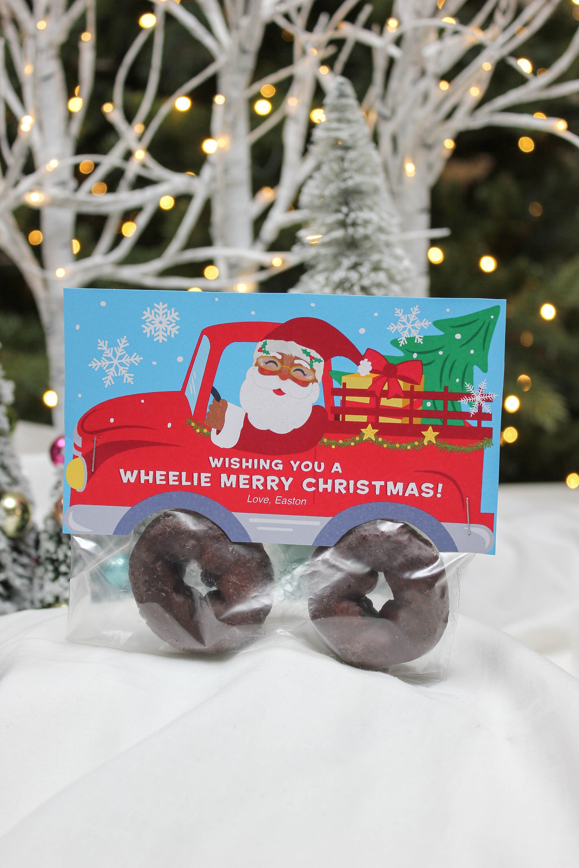 Santa in Red Truck Donut Printable, Christmas Party Favor, Christmas ...