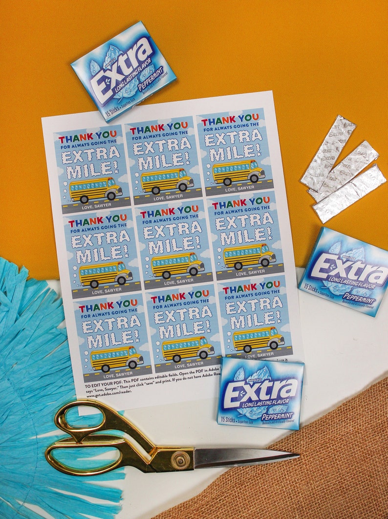 Thanks for Going the EXTRA Mile Gift Tag, Printable, Bus Driver ...
