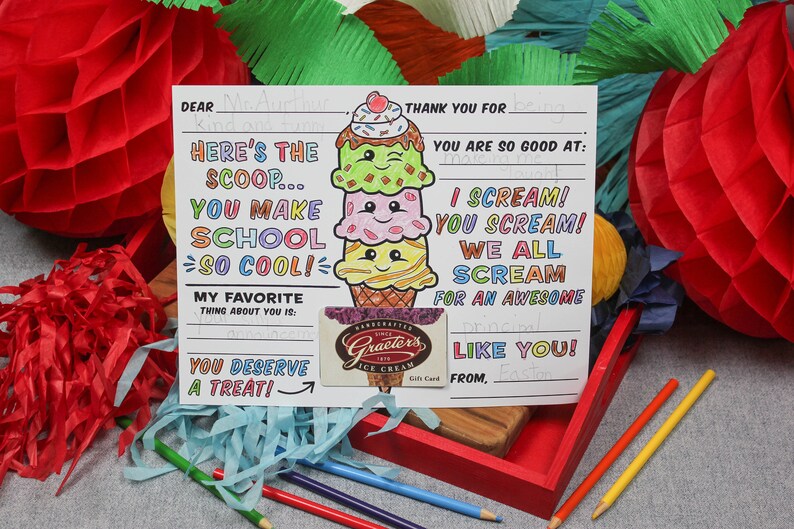 Ice Cream Teacher Appreciation Coloring Page & Gift Card Holder ...