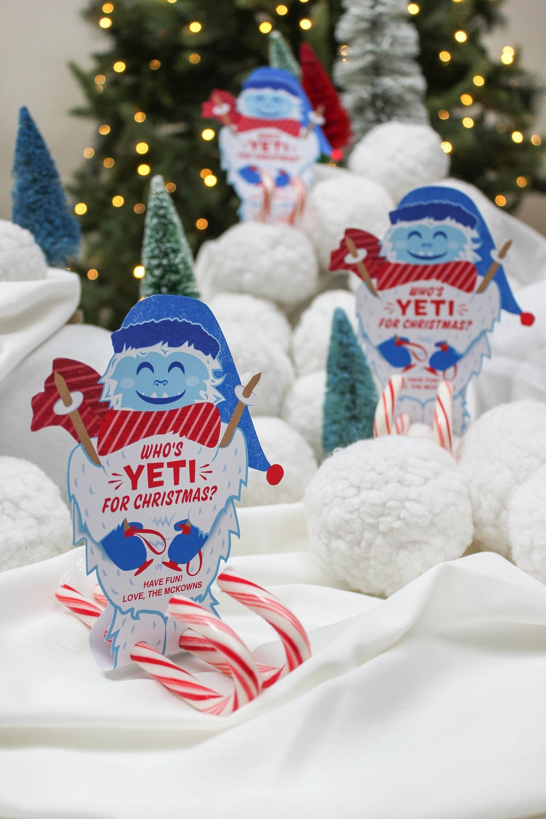 Skiing Yeti Candy Cane Christmas Treat Printable - Christmas Gift Tag ...