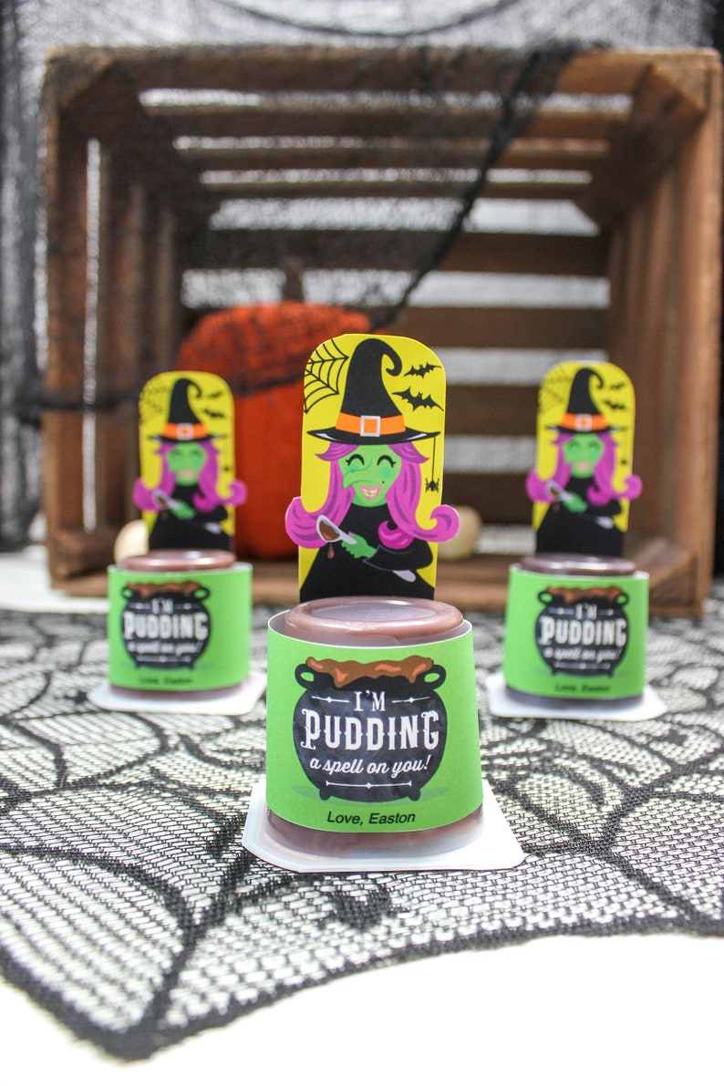 Witch Pudding Cup Halloween Treat Printables, Classroom Halloween Treat, Halloween Party Favor ...