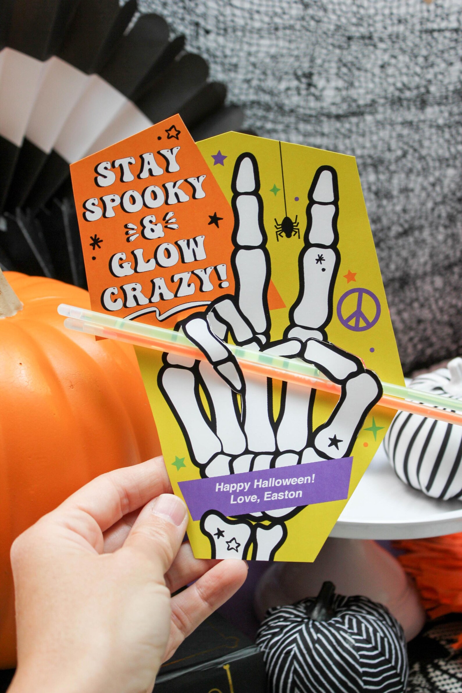 Peace Sign Skeleton Hand Halloween Printable, Glow Stick Halloween Gift ...