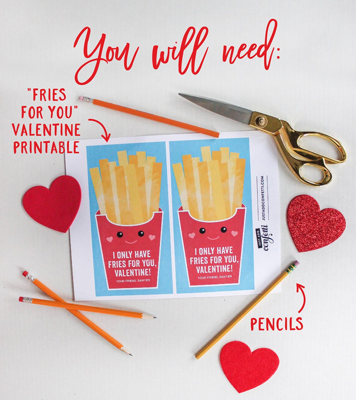 I Only Have Fries for You, Kid's Valentine, Classroom Valentine, Pencil ...