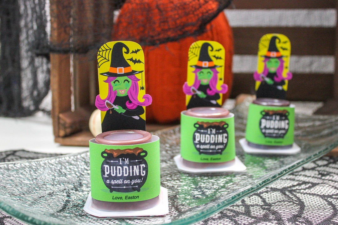 Witch Pudding Cup Halloween Treat Printables, Classroom Halloween Treat, Halloween Party Favor ...
