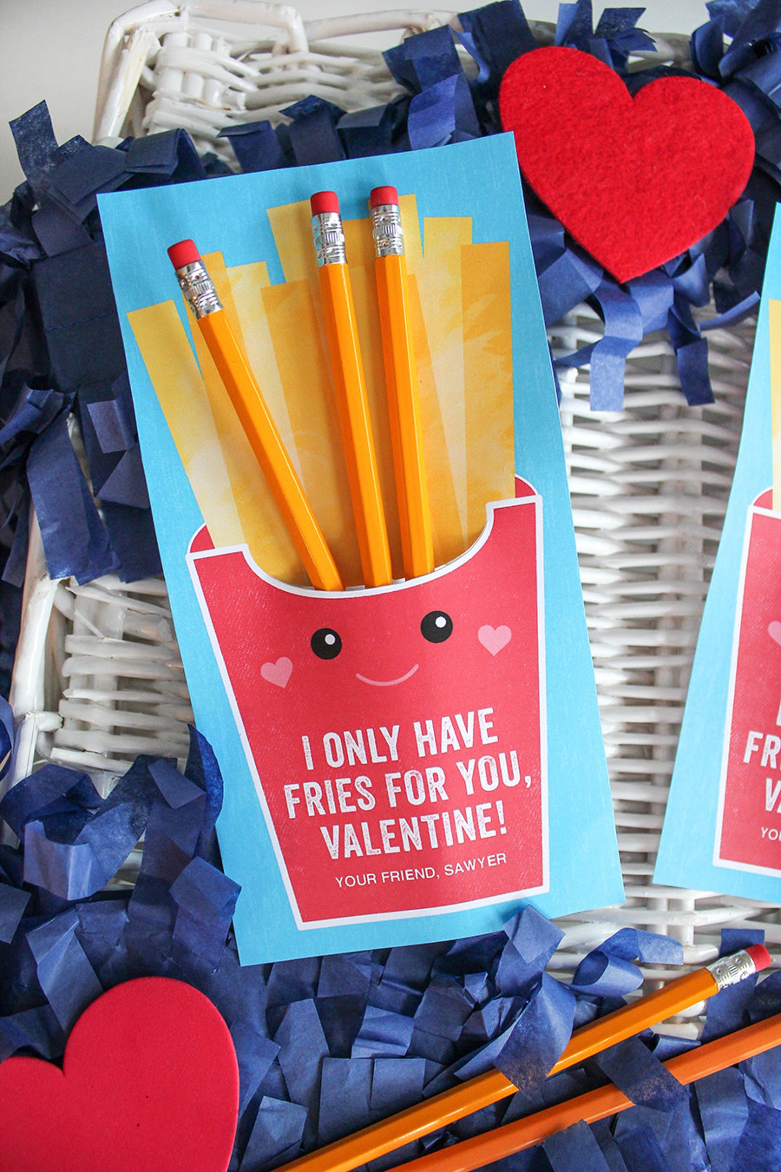 I Only Have Fries for You, Kid's Valentine, Classroom Valentine, Pencil ...