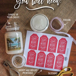 Merry and Bright Gift Tag Printable, Candle Gift Tag, Christmas Gift ...