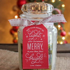 Merry and Bright Gift Tag Printable, Candle Gift Tag, Christmas Gift ...