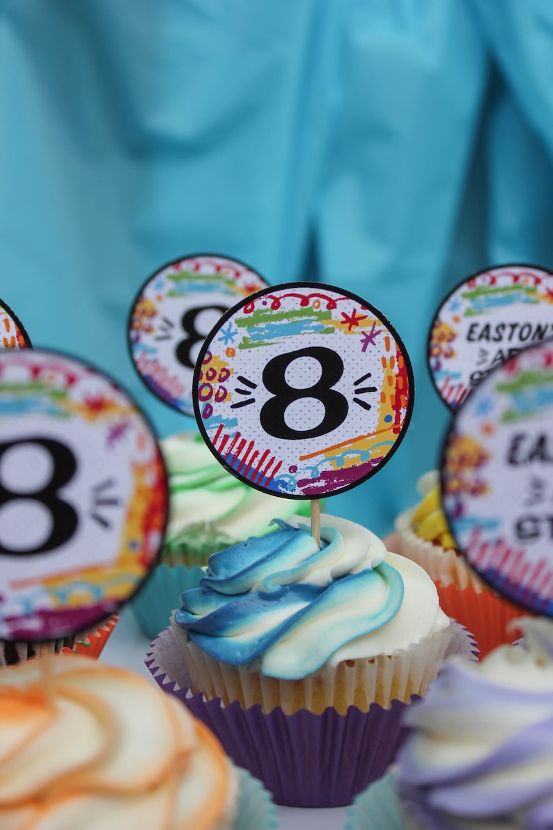 Art Party, Cupcake Toppers, Circle Labels, Art Birthday Party ...