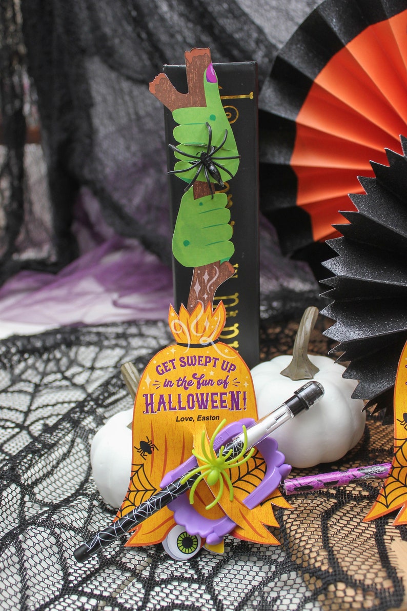 Witch Broom Halloween Printable Cards Halloween Party Favor - Etsy