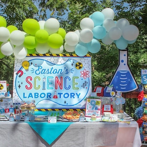 Science Birthday Party Backdrop Printable, Mad Scientist Birthday, Kids ...