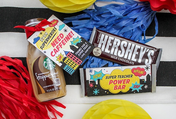 Superhero Teacher Gift printables, gift tag printable, candy bar ...