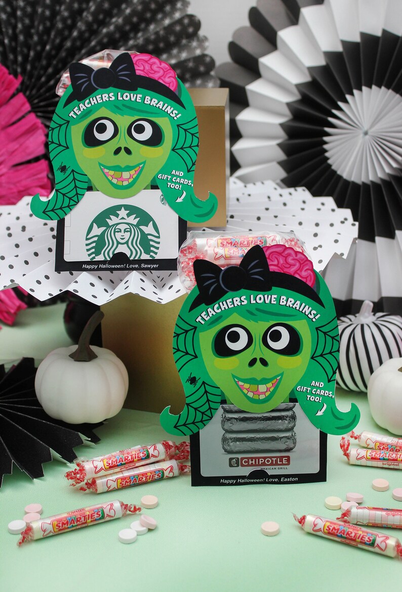 Zombie Halloween Teacher Gift Teachers Love Brains Gift Card - Etsy