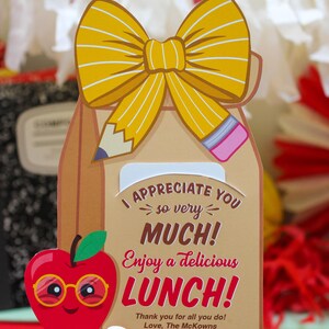 Teacher Appreciation Lunch Bag Gift Card Holder Printable, Restaurant ...