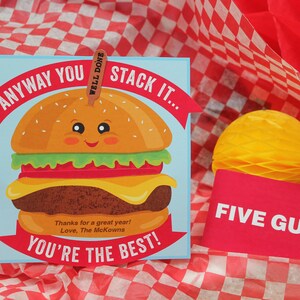 Burger Restaurant Gift Card Holder Printable, Teacher Gift, Teacher ...