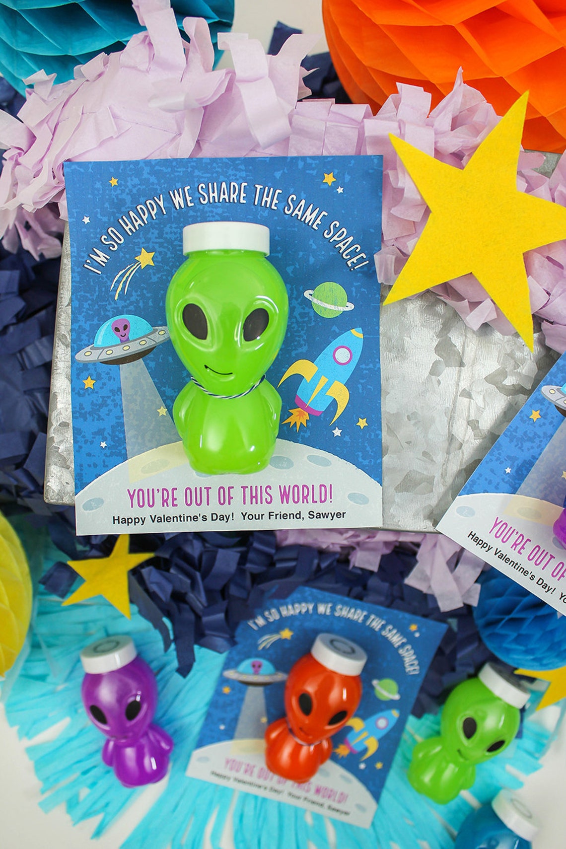 Alien Kids Valentine Printable Space UFO Alien Slime - Etsy