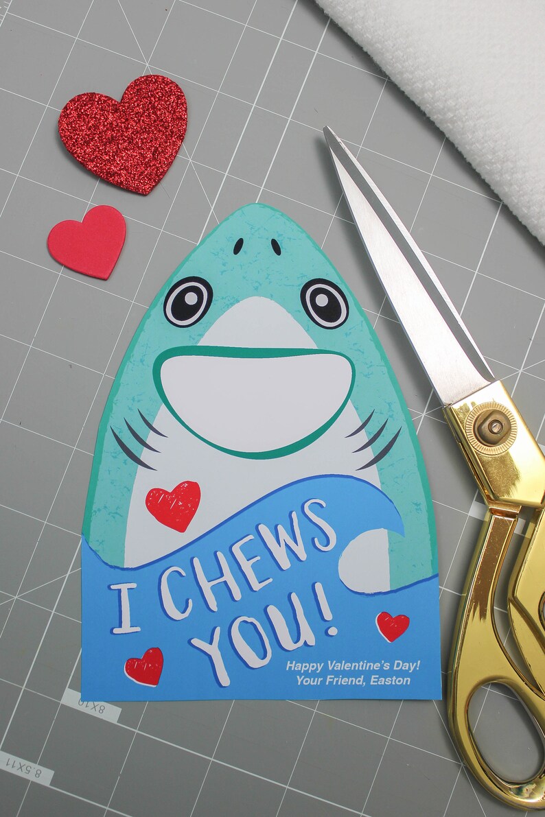 Shark Valentine Card: I Chews You, Gum Teeth (editable PDF) - Etsy