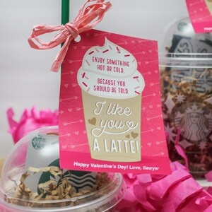 Latte Valentine Gift Tag Printables, Teacher Gift, Co-worker Gift ...