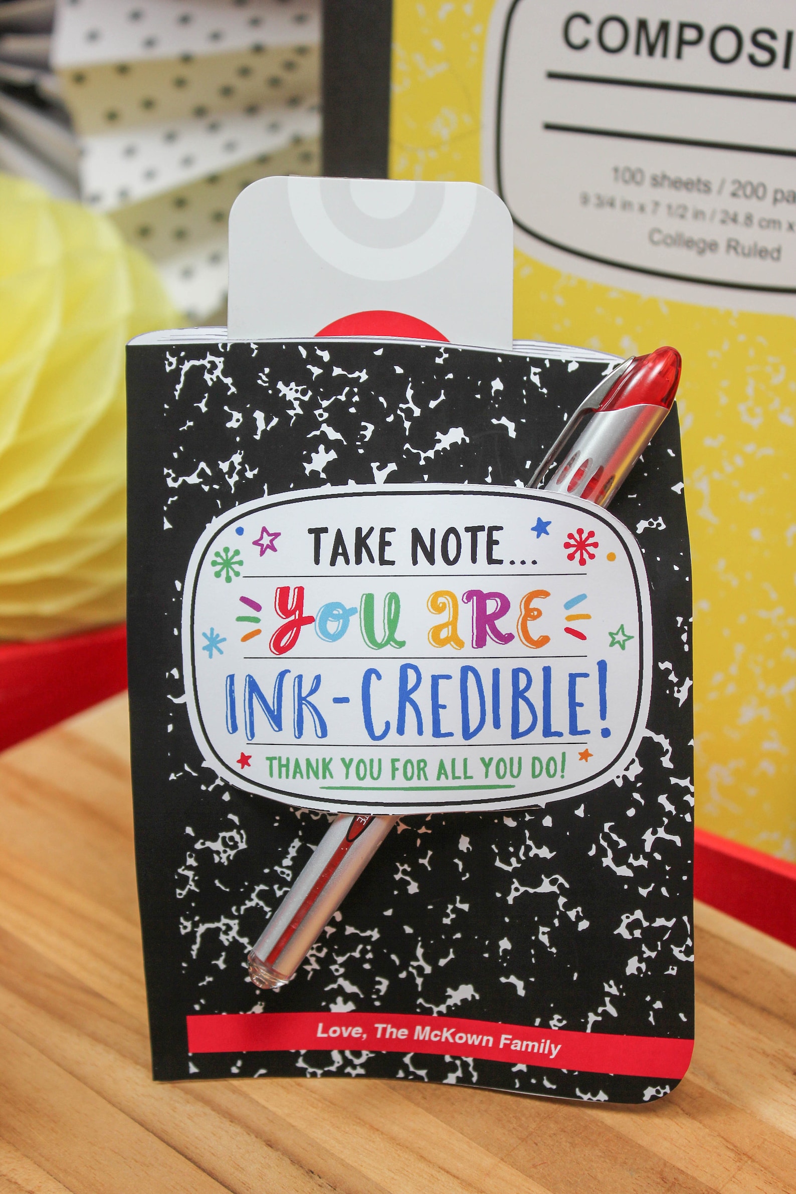 Notebook and Pen Printable, Gift Card Holder Printable, Teacher Gift ...