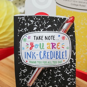 Notebook and Pen Printable, Gift Card Holder Printable, Teacher Gift ...