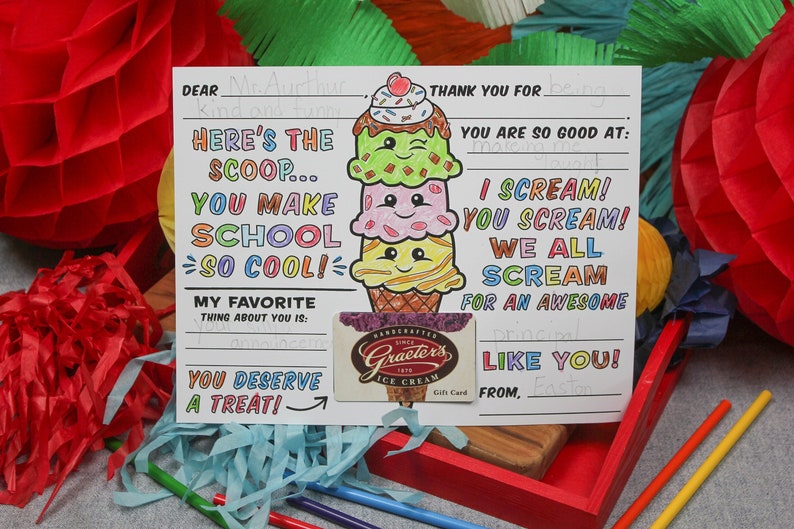 Ice Cream Teacher Appreciation Coloring Page & Gift Card Holder ...
