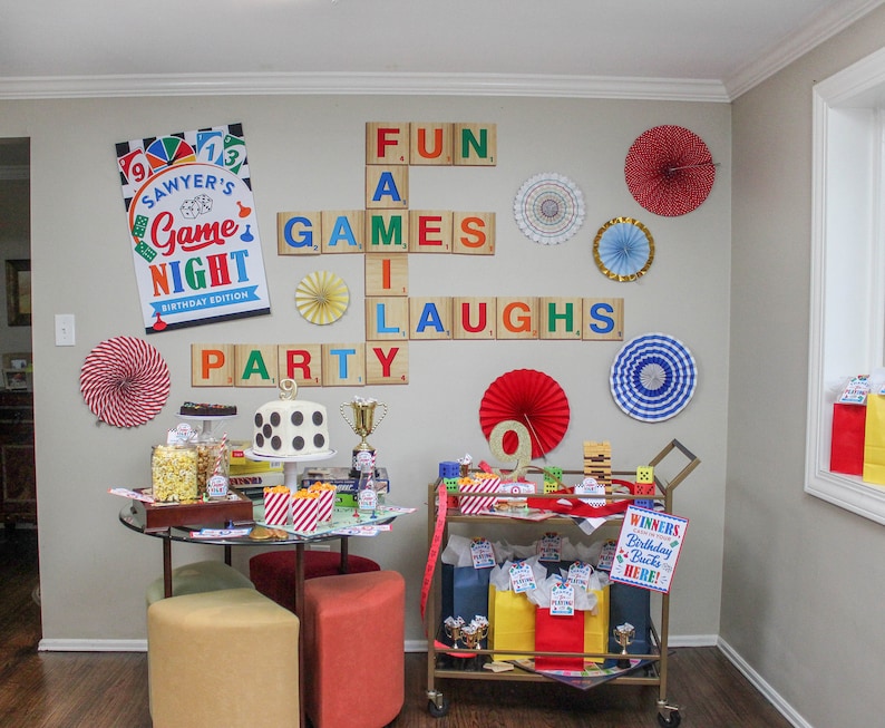 Game Night Party - Letter Tile Backdrop, Birthday Party, Family Game ...
