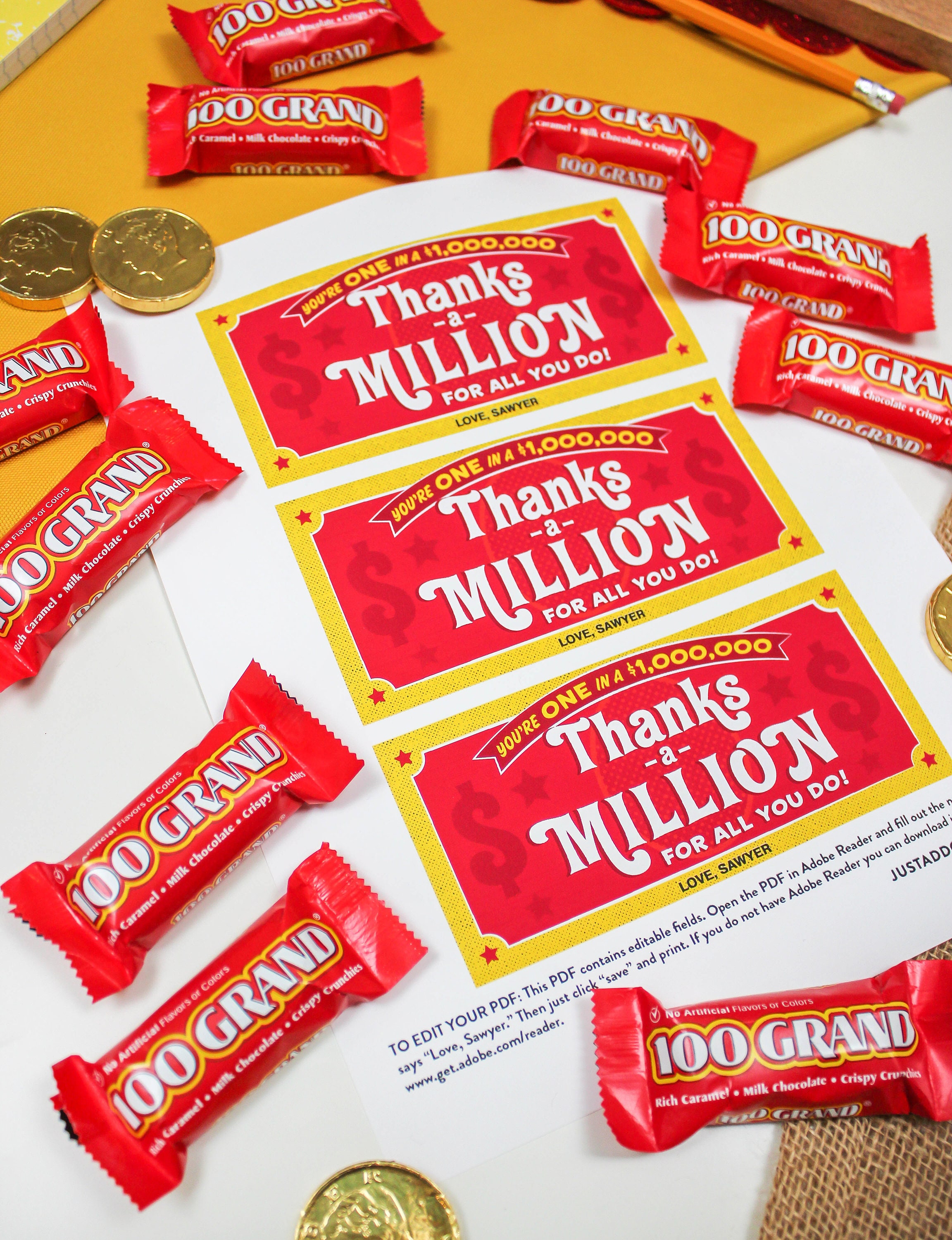 Thanks a Million Teacher Appreciation Gift Tag Printable, Teacher Gift ...