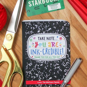 Notebook and Pen Printable, Gift Card Holder Printable, Teacher Gift ...