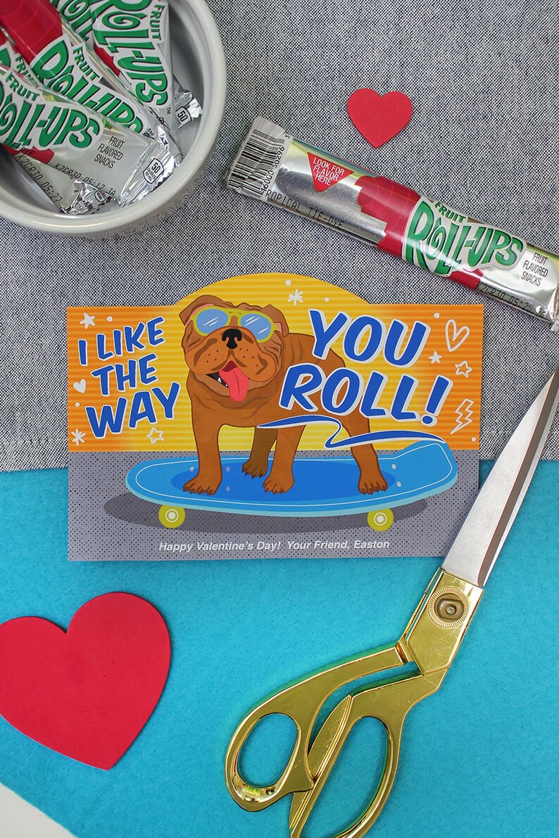 Bulldog Valentine Skateboard Valentine Fruit Rollup - Etsy