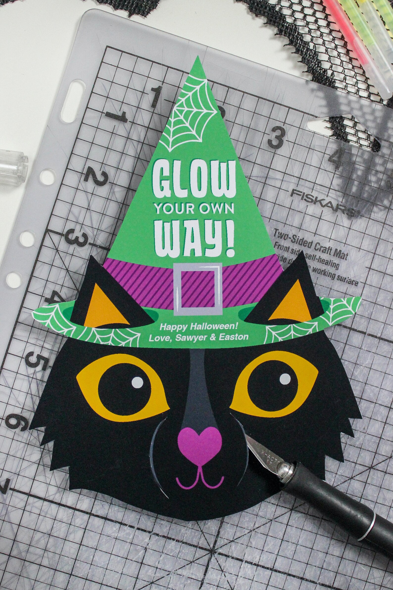 Black Cat Glow Stick Printable Cards Halloween Party Favor | Etsy