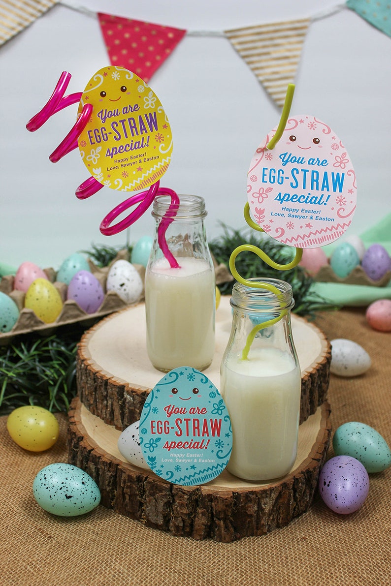Crazy Straw Easter Gift Printable Tag Easter Egg Gift Tag - Etsy