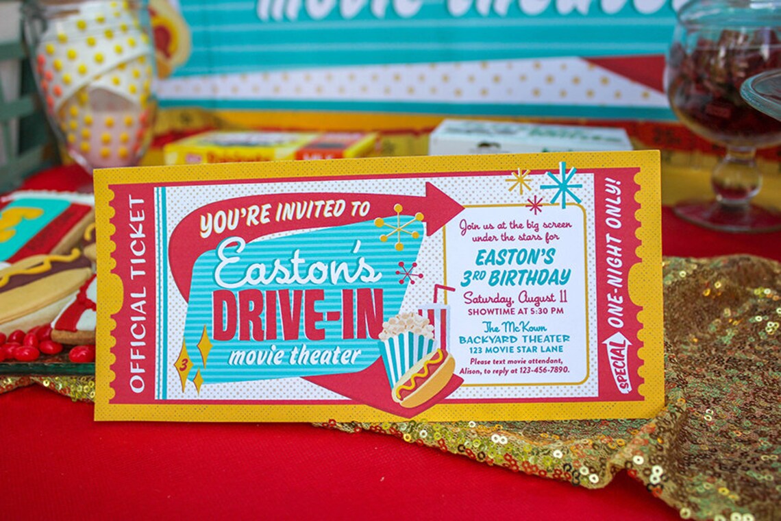 Retro Drive-in Movie Birthday Party Printable Invitation - PDF ...