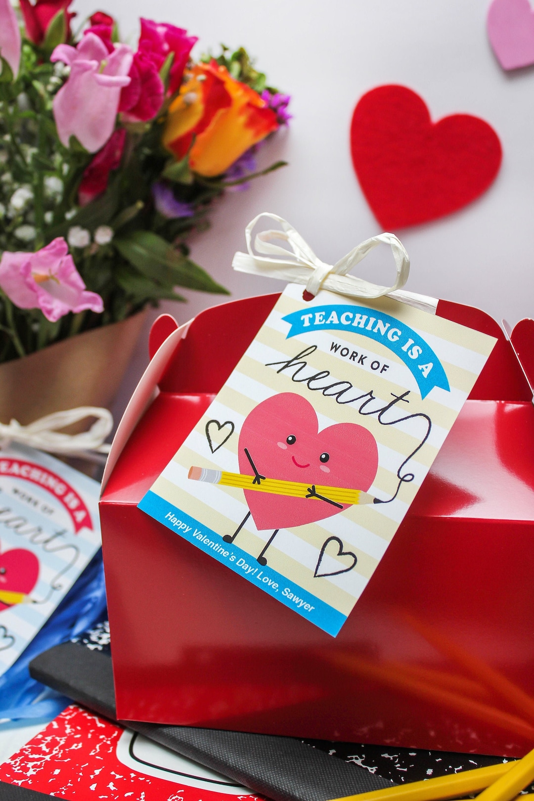 Teaching is a Work of Heart Printable Gift Tag, Teacher Gift, Valentine ...
