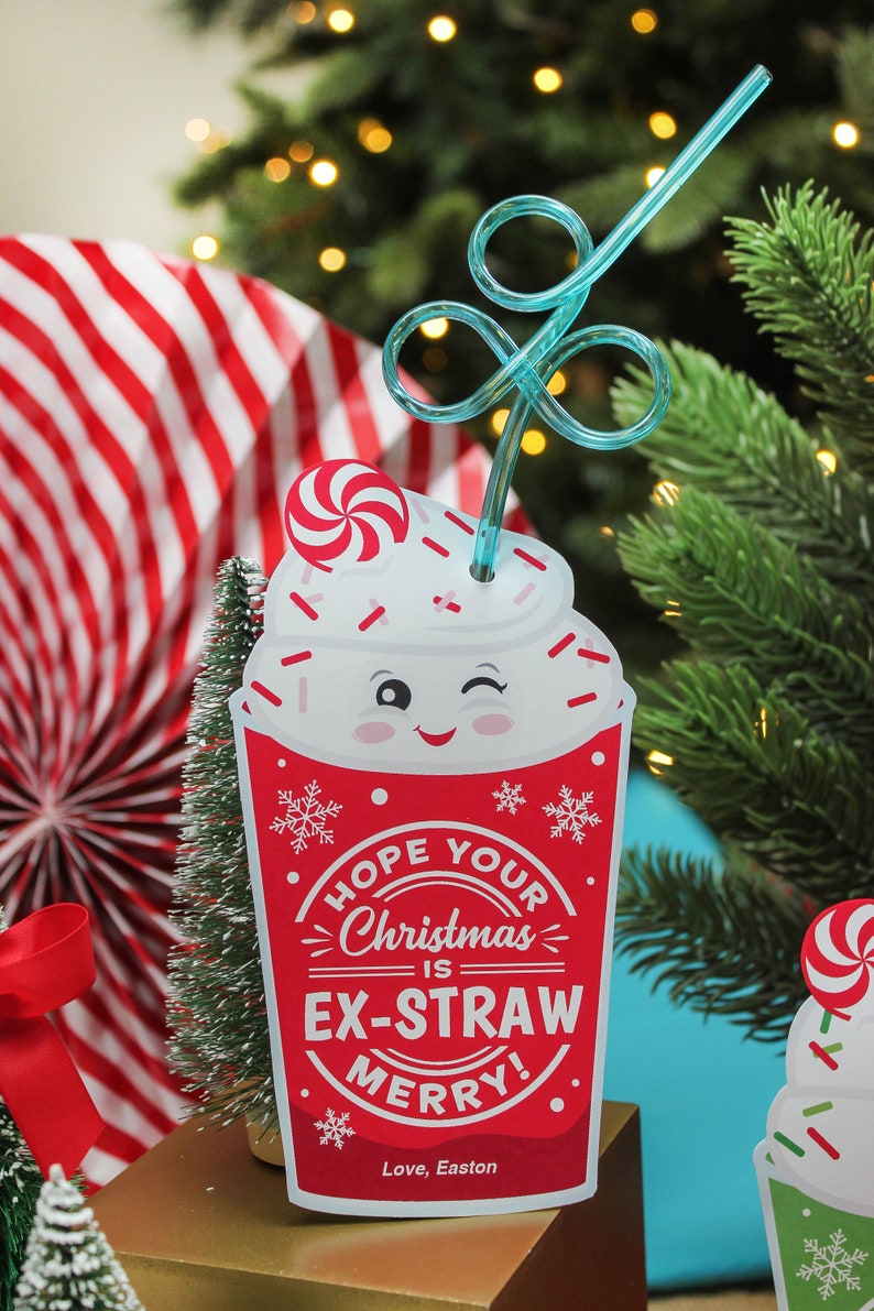Crazy Straw Christmas Printable, Holiday Gift, Gift Tag, Party Favor ...