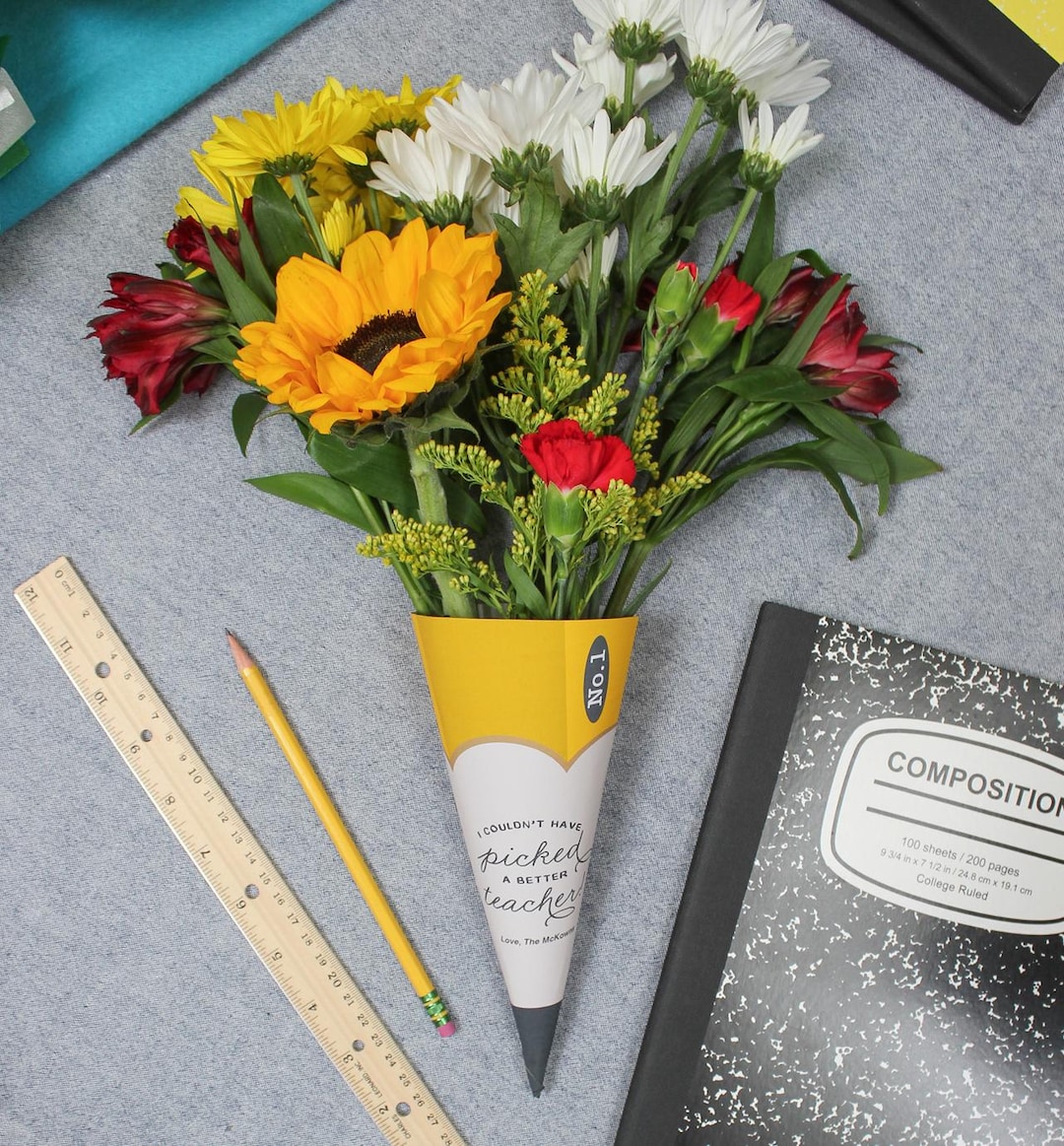 Pencil Flower Bouquet Cone, Teacher Gift, Back to School, Teacher ...