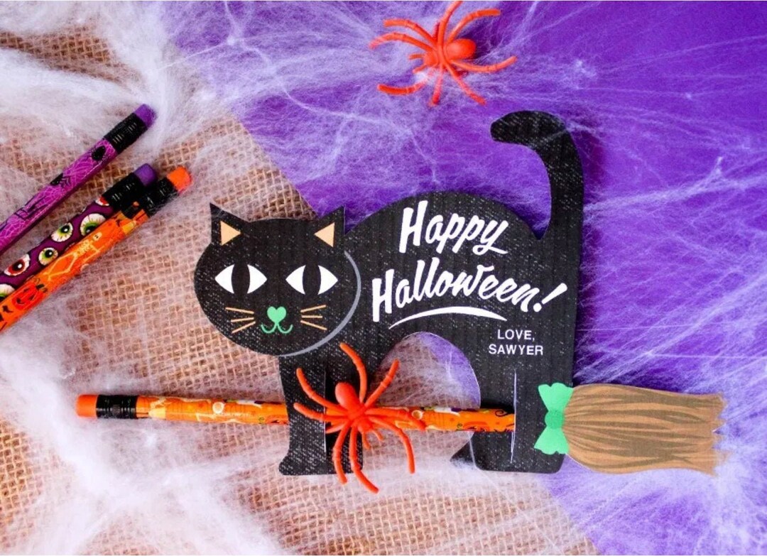 Black Cat Riding Pencil Broom Halloween Gift, Non-candy Halloween Treat ...