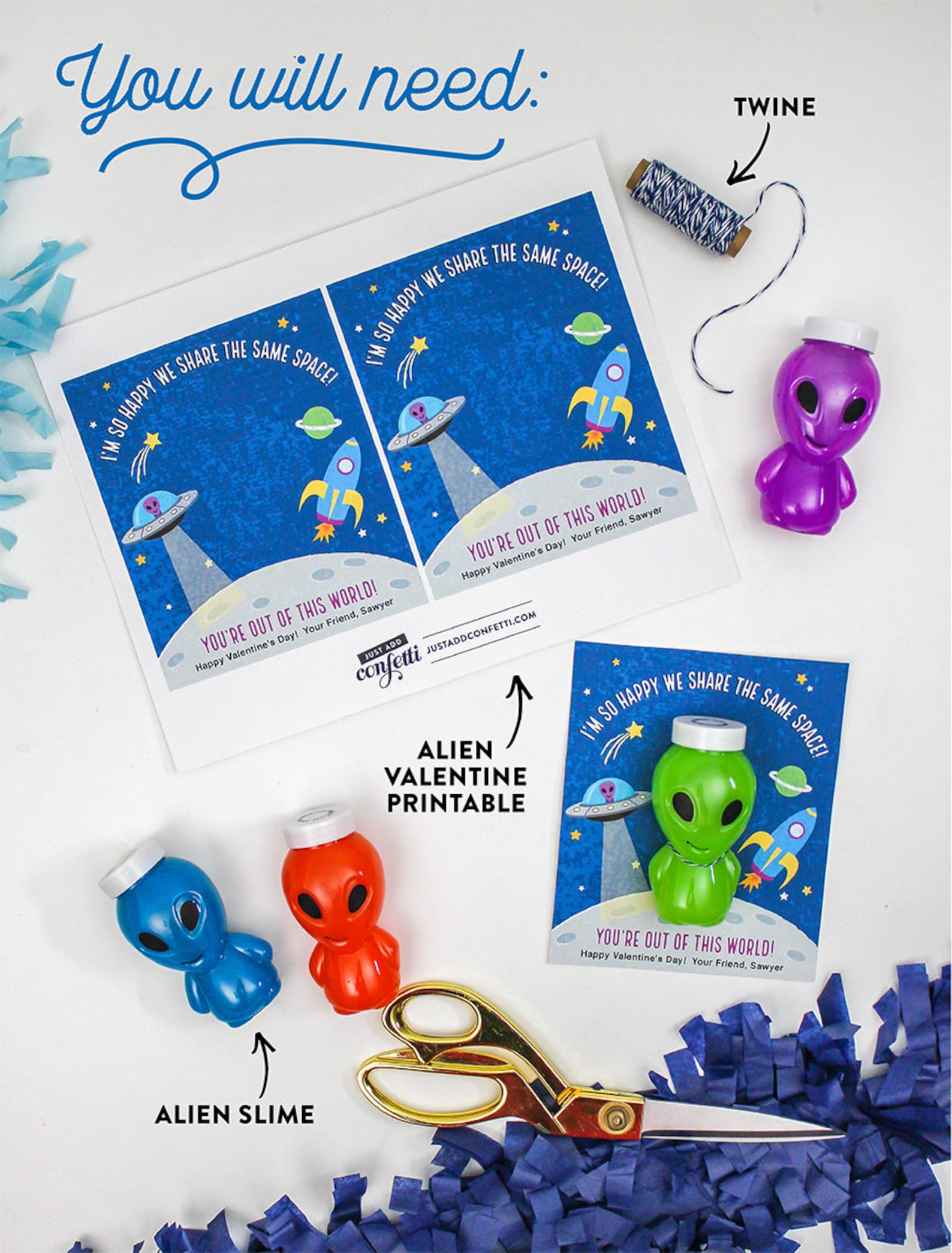 Alien Kids Valentine Printable Space UFO Alien Slime - Etsy