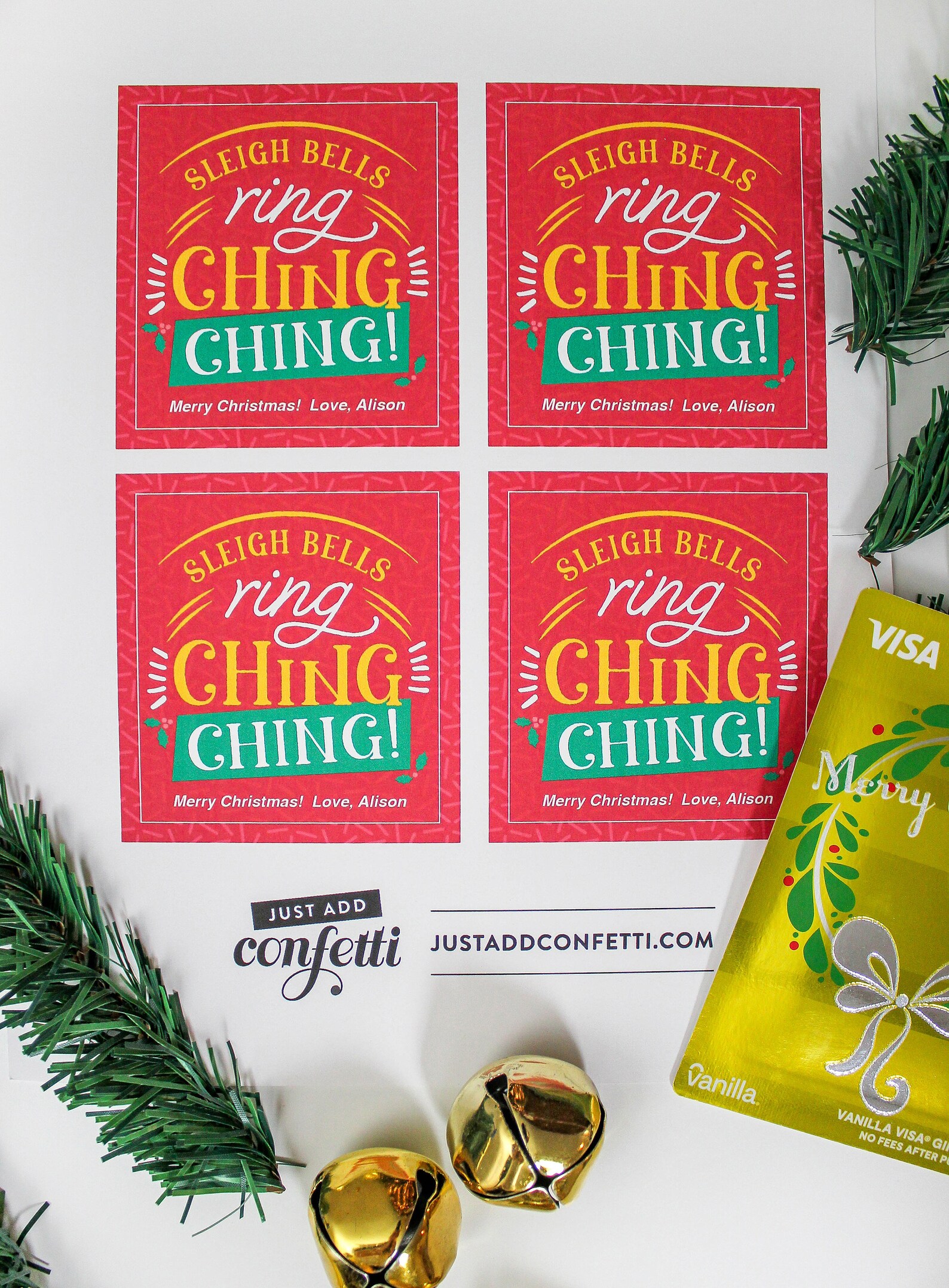 Sleigh Bells Ring Ching Ching Christmas Gift Tag, Tag for Gift Card ...