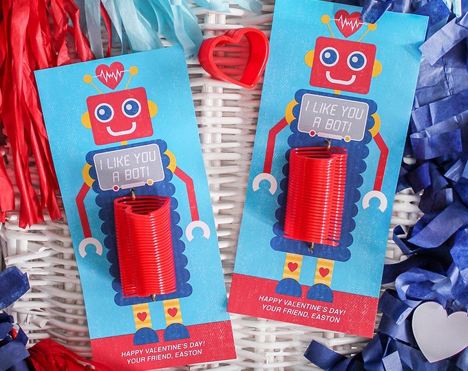 Robot Kids Valentine, Slinky Valentine, Robot, School Valentine ...
