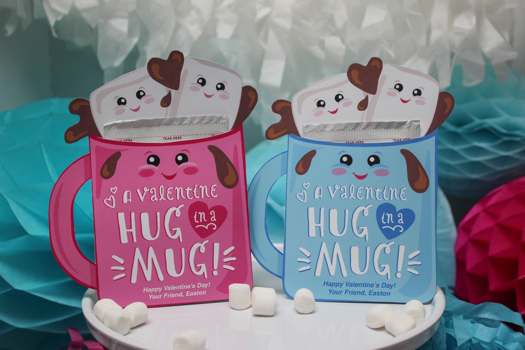 Hot Cocoa Kids Valentine Printable, Hug in a Mug, Hot Chocolate ...