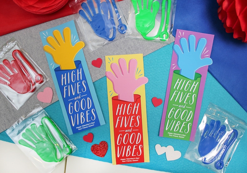 High Five Valentine, Sticky Hand Valentine, Valentine Printable, Kids ...
