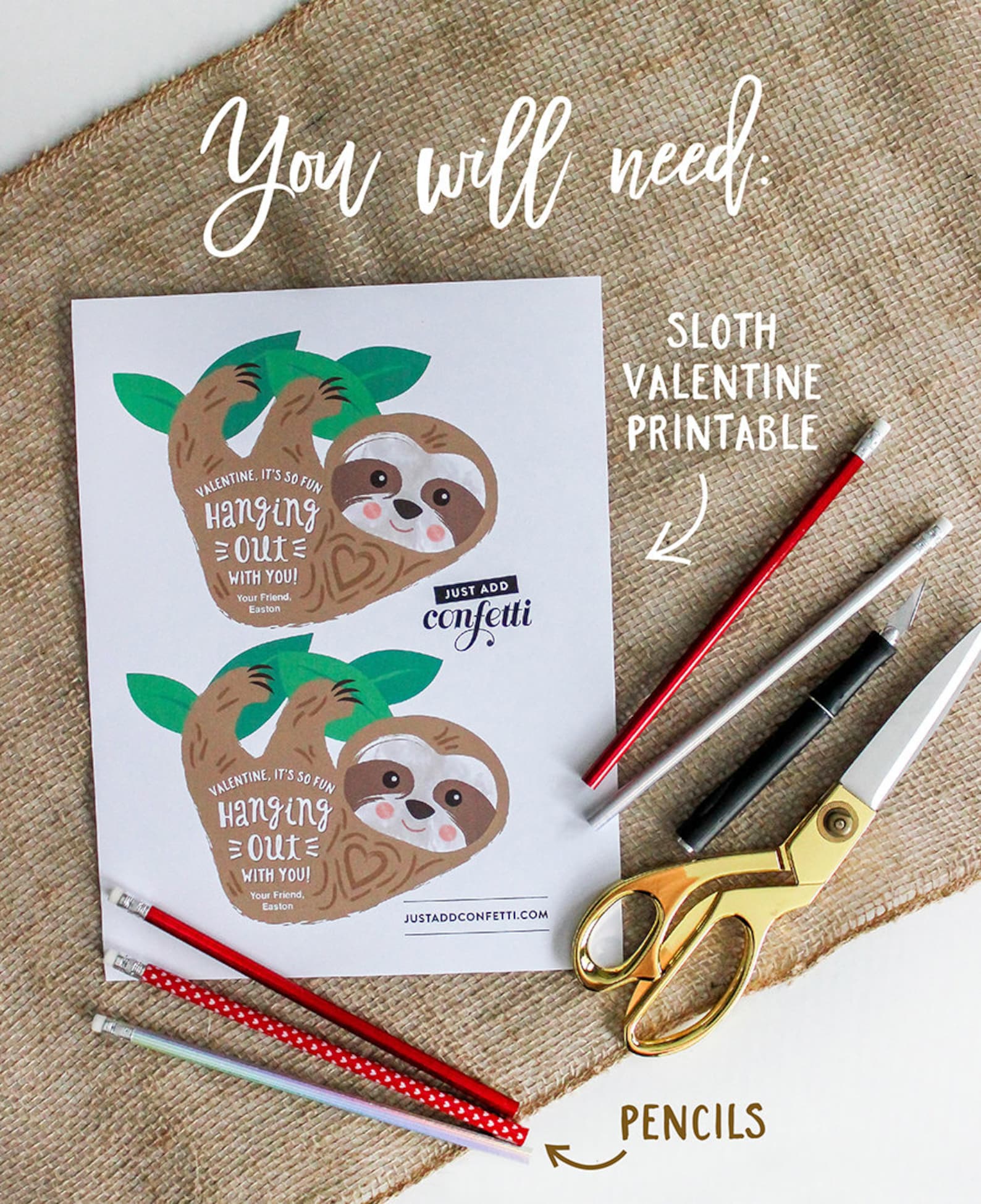 Sloth Kids Valentine Sloth Pencil Hugger Pencil Sloth - Etsy