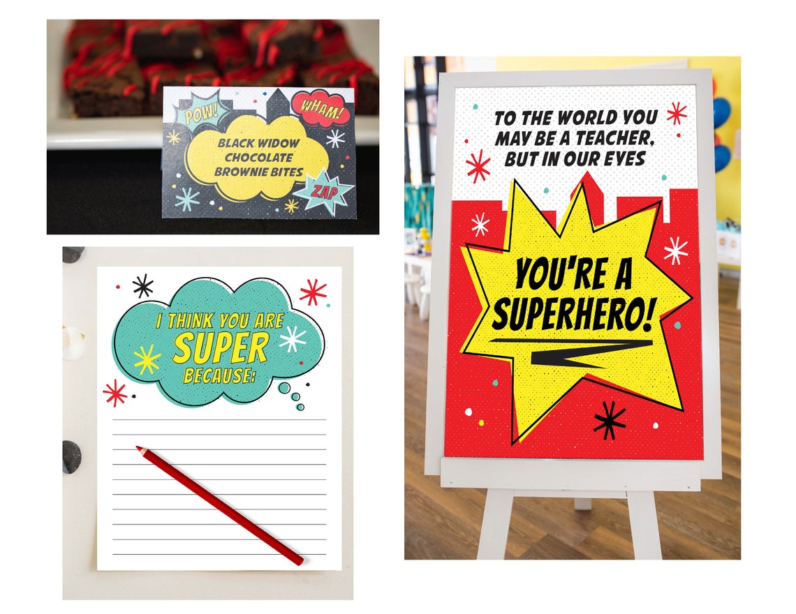 Teacher Appreciation Superhero Printable Pack Superhero - Etsy