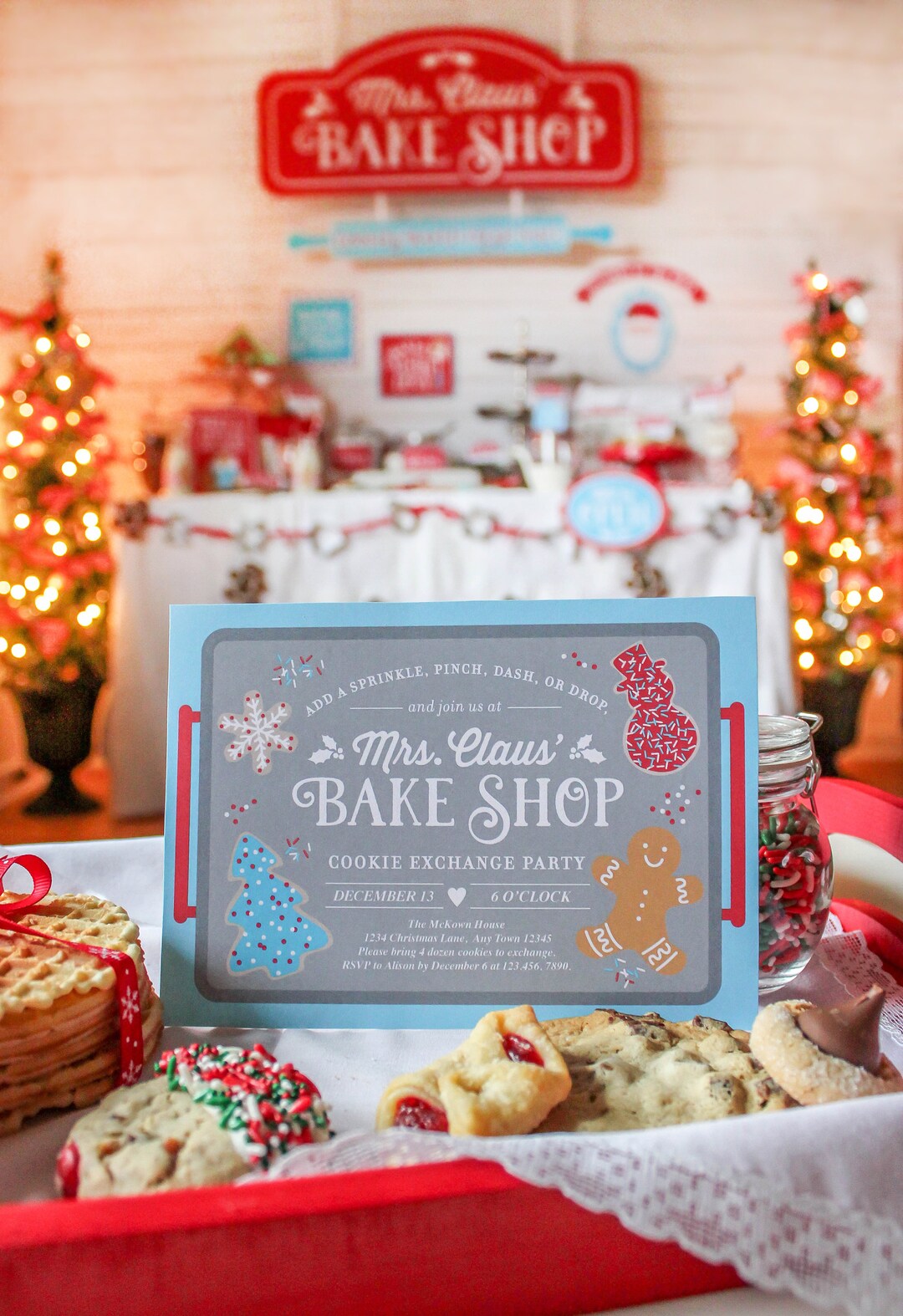 Mrs. Claus' Bake Shop Cookie Exchange Printable Invitation, Christmas ...