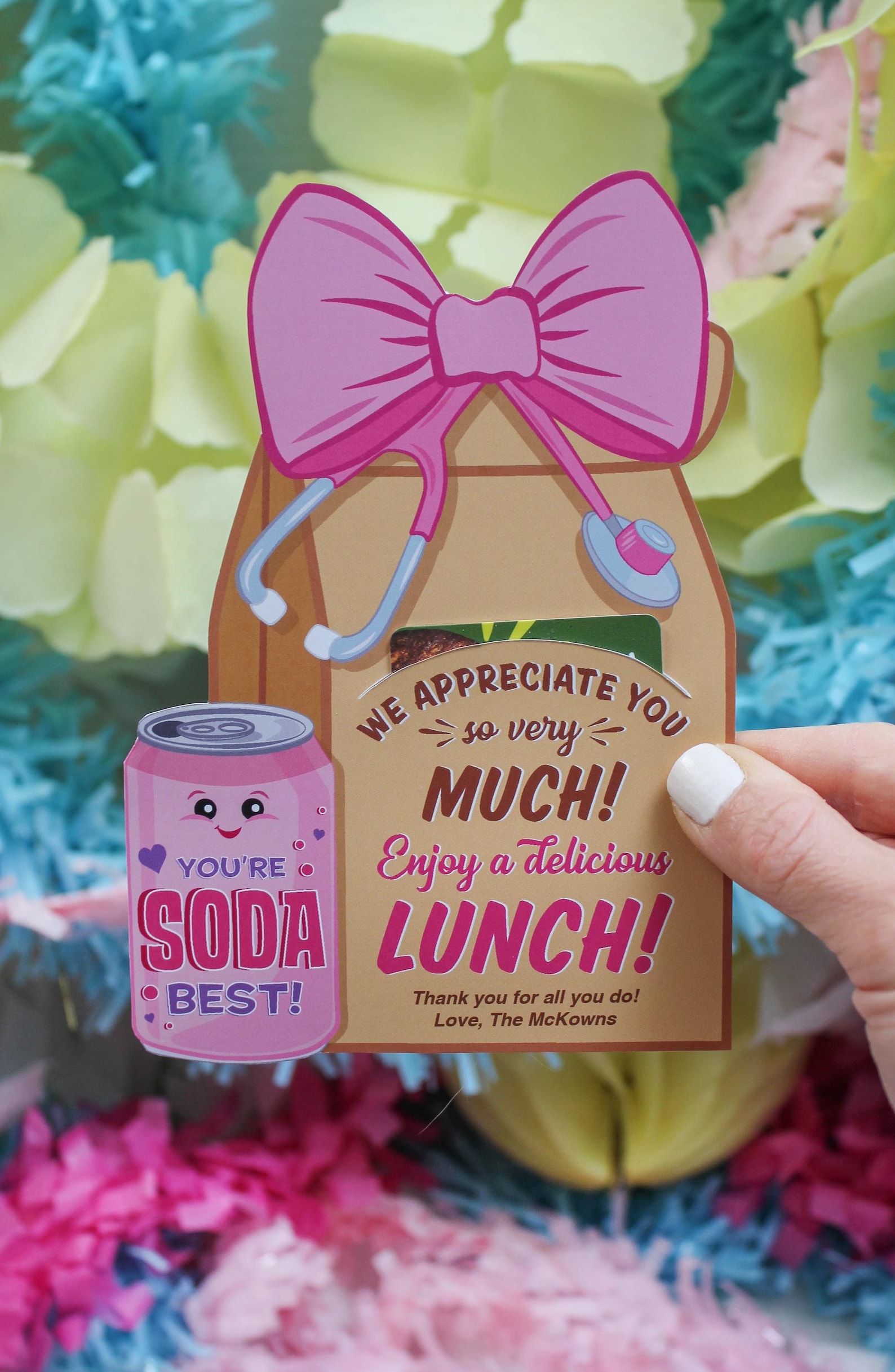 Nurse Appreciation Lunch Bag Gift Card Holder Printable, Restaurant ...