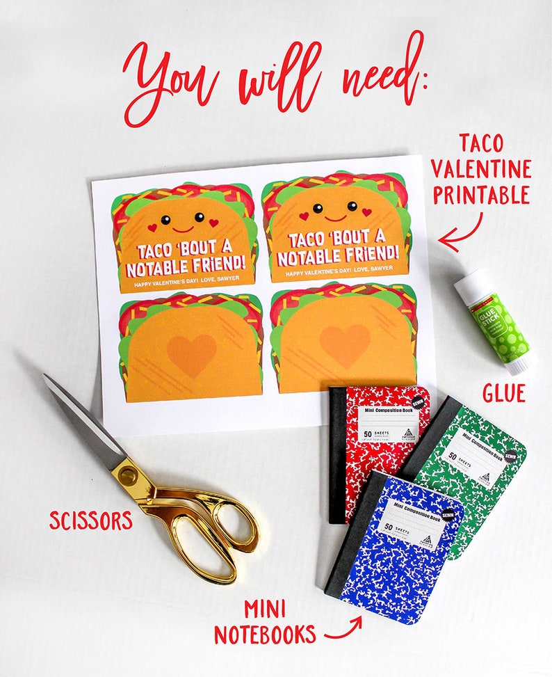 Taco Notebook Kids Valentine Printables Taco Notebook - Etsy