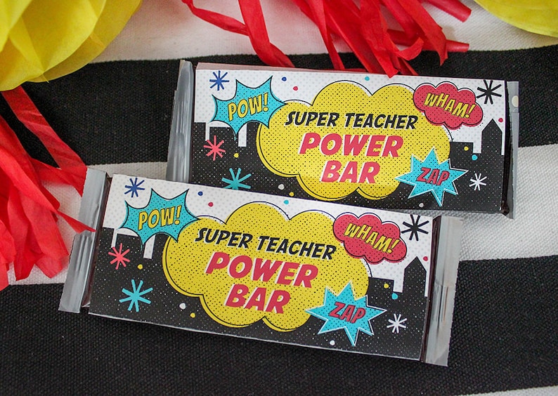 Superhero Teacher Gift Printables, Gift Tag Printable, Candy Bar ...