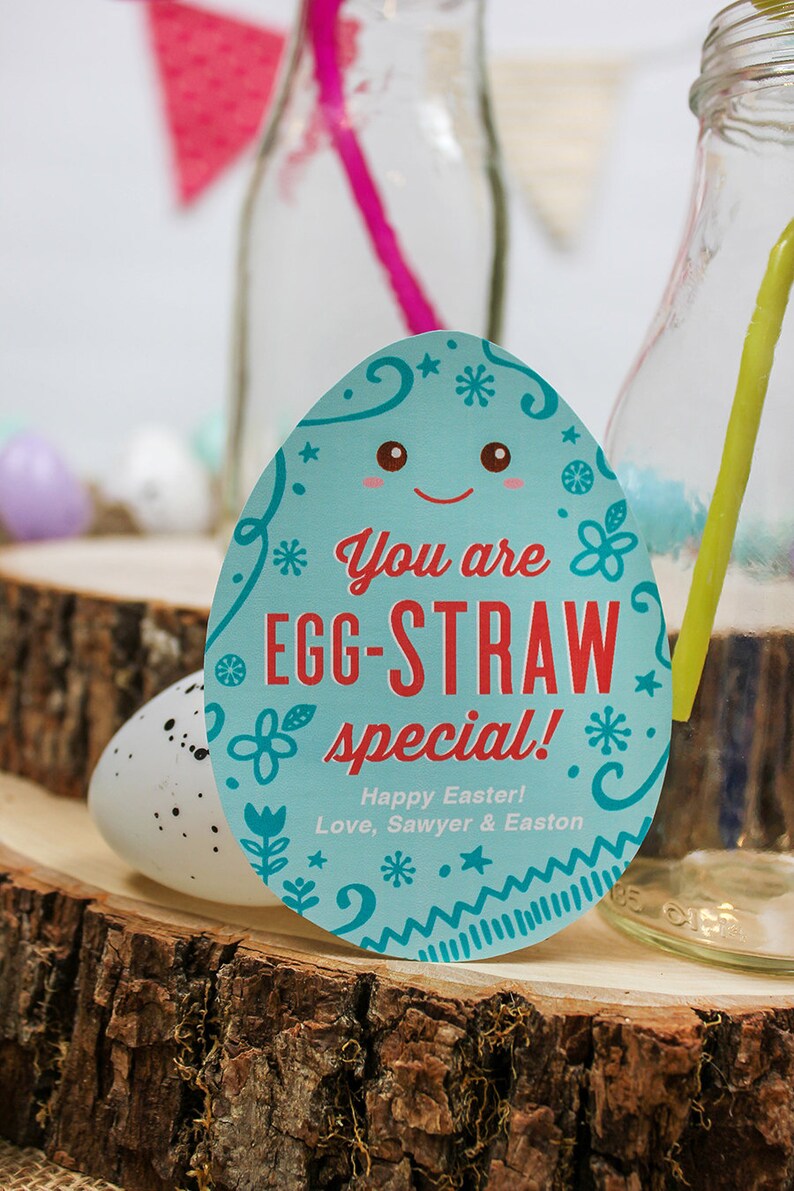 Crazy Straw Easter Gift Printable Tag, Easter Egg, Gift Tag, Party ...